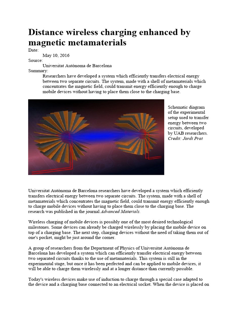 Efficient Distance Wireless Charging System | PDF | Metamaterial ...