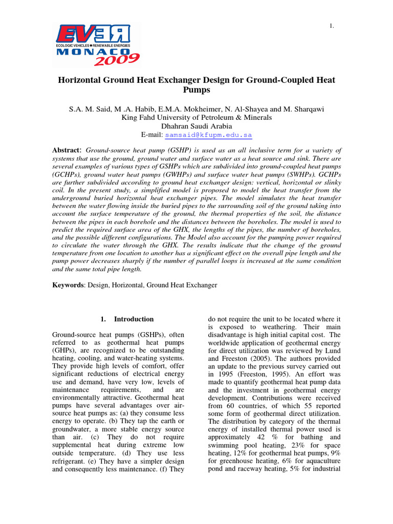 Horizontal Ground Heat Exchanger Design For Ground Coupled Heat Pumps | PDF | Heat Pump | Heat ...