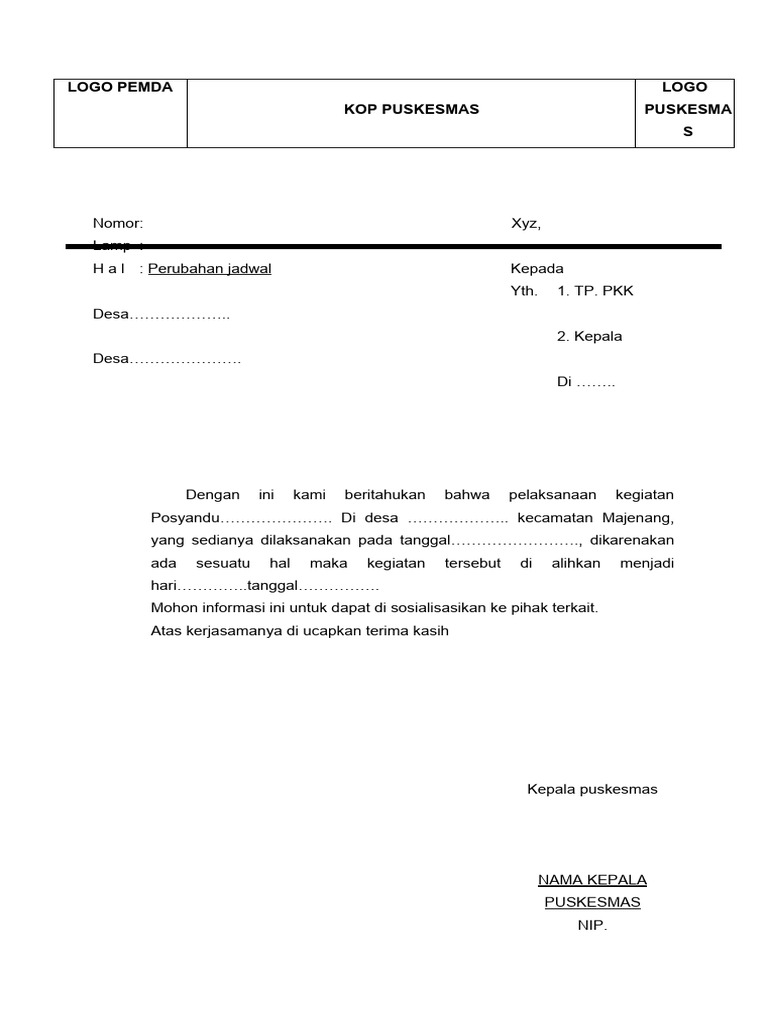 2213 Surat Pemberitahuan Perubahan Jadwal | PDF