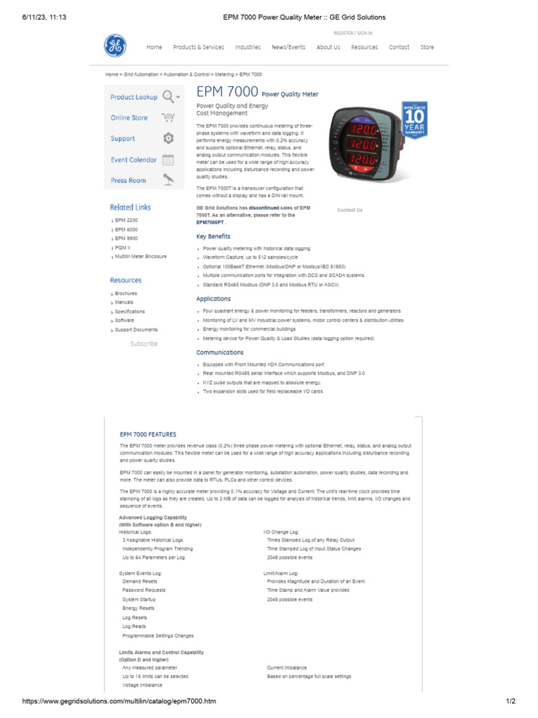 EPM 7000 Power Quality Meter - GE Grid Solutions | PDF | Manufactured ...