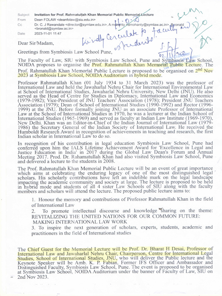 Invitation For Prof. Rahmatullah Khan Memorial Public Memorial Lecture ...