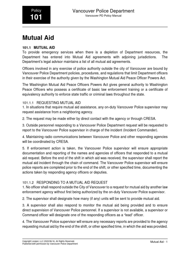 Policy 101 VPD Policy Manual | PDF | Police | Emergency