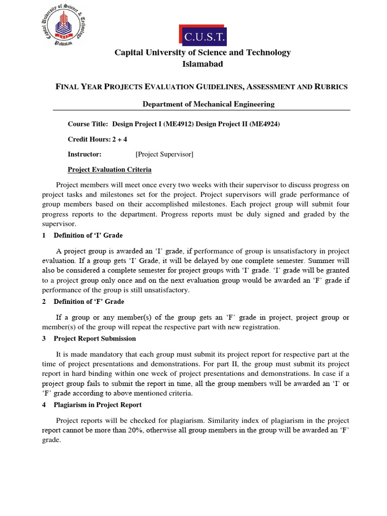 Final Year Project Evaluation Guide | PDF | Engineering | Evaluation