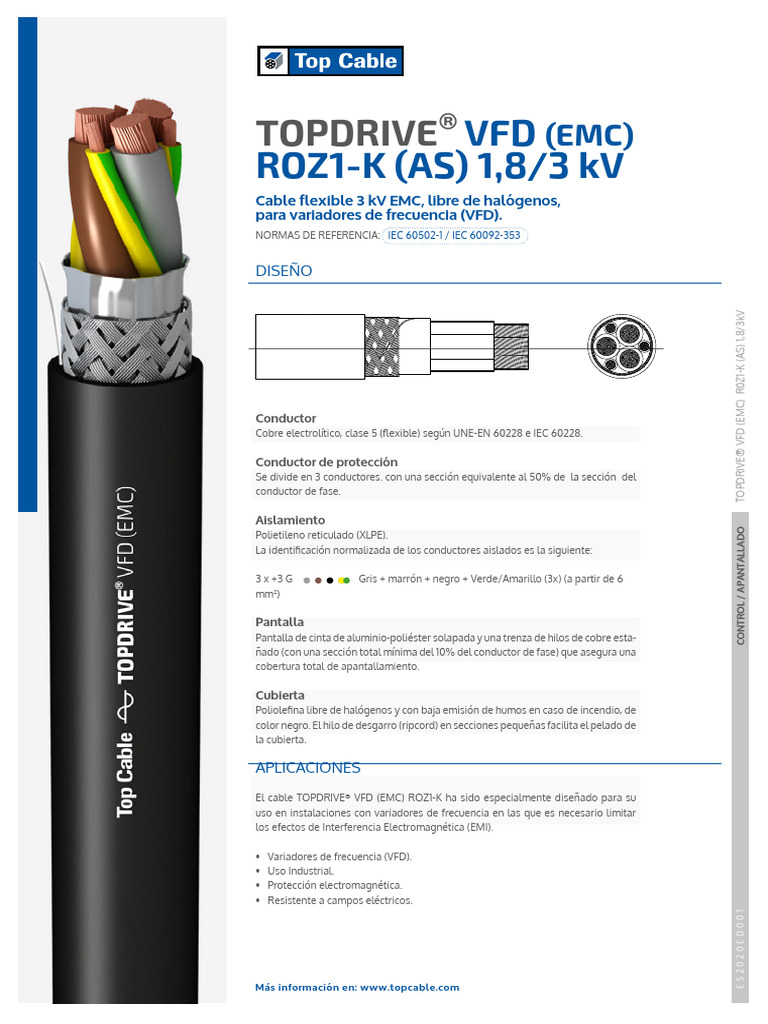 TOPCABLE TOPDRIVE VFD EMC ROZ1-K 1-8 3 KV | PDF | Cobre | Ingeniería de Edificación
