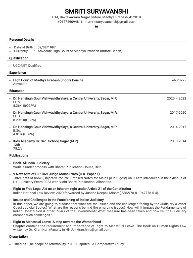 Smriti Suryavanshi's CV | Download Free PDF | Judiciaries | Governance