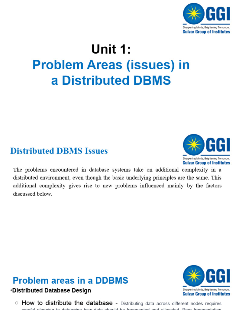 Unit-1 Problem Areas in A Distributed DDBMS | PDF | Databases | Replication (Computing)