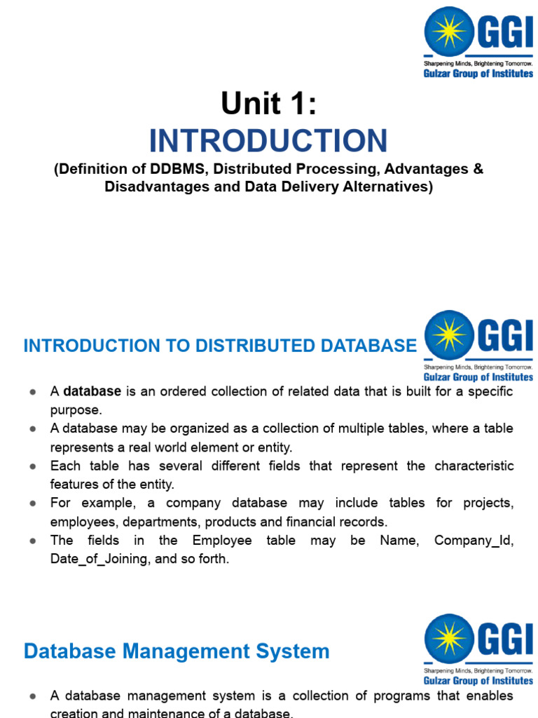 Unit-1 Introduction To DDBMS | PDF | Databases | Relational Database