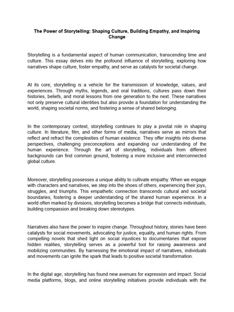 The Power of Storytelling Shaping Culture, Building Empathy, and ... The Power of Storytelling Shaping Culture, Building Empathy, and ...
