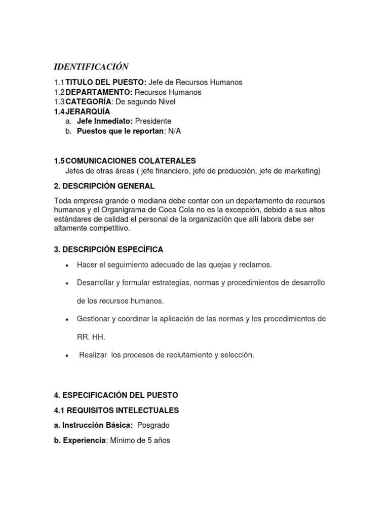 Descripción de Puestos RH | PDF | Gestión de recursos humanos | Economias
