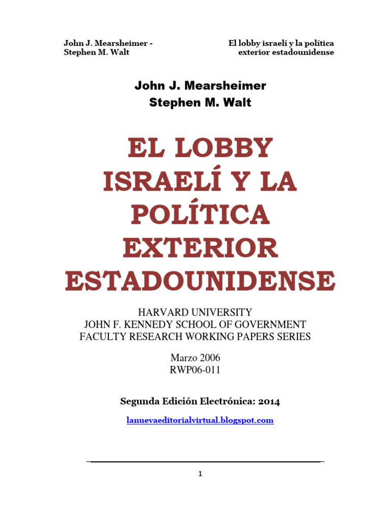 El Lobby Israeli y La Politica Exterior Estadounidense - John Mearsheimer y Stephen Walt | PDF ...