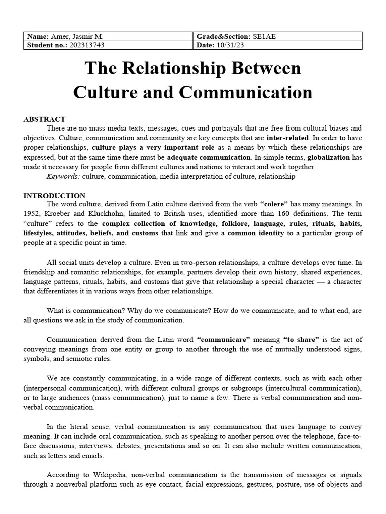The Relationship Between Culture and Communication | PDF ...