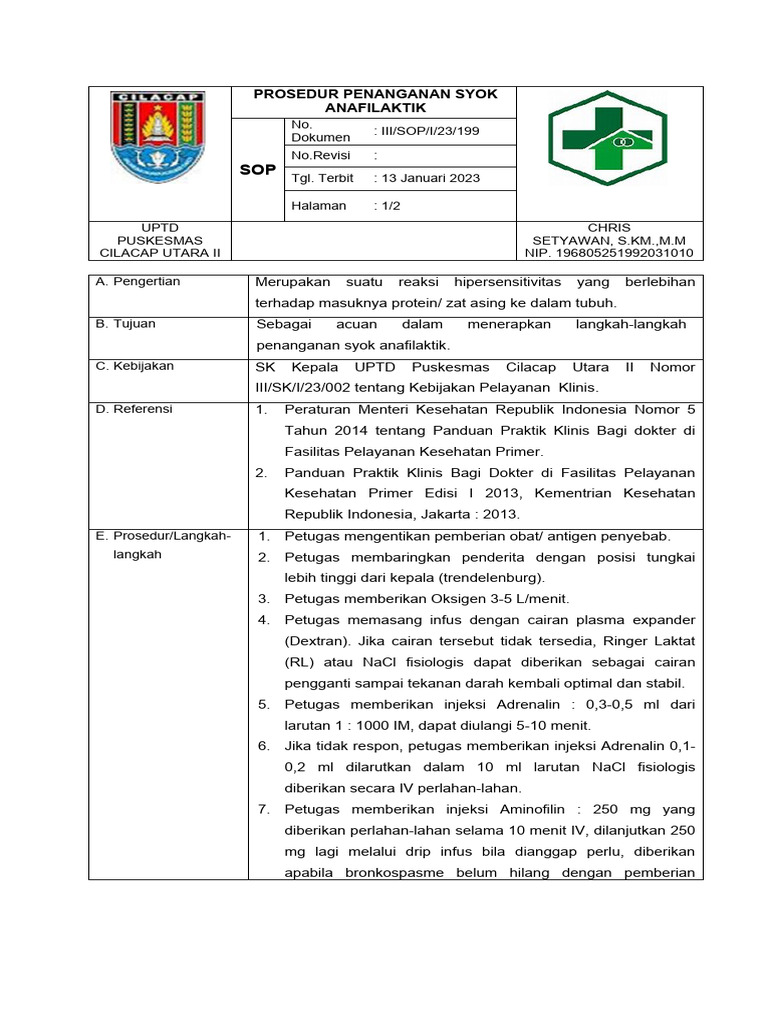 Prosedur Penanganan Syok Anafilaktik | PDF
