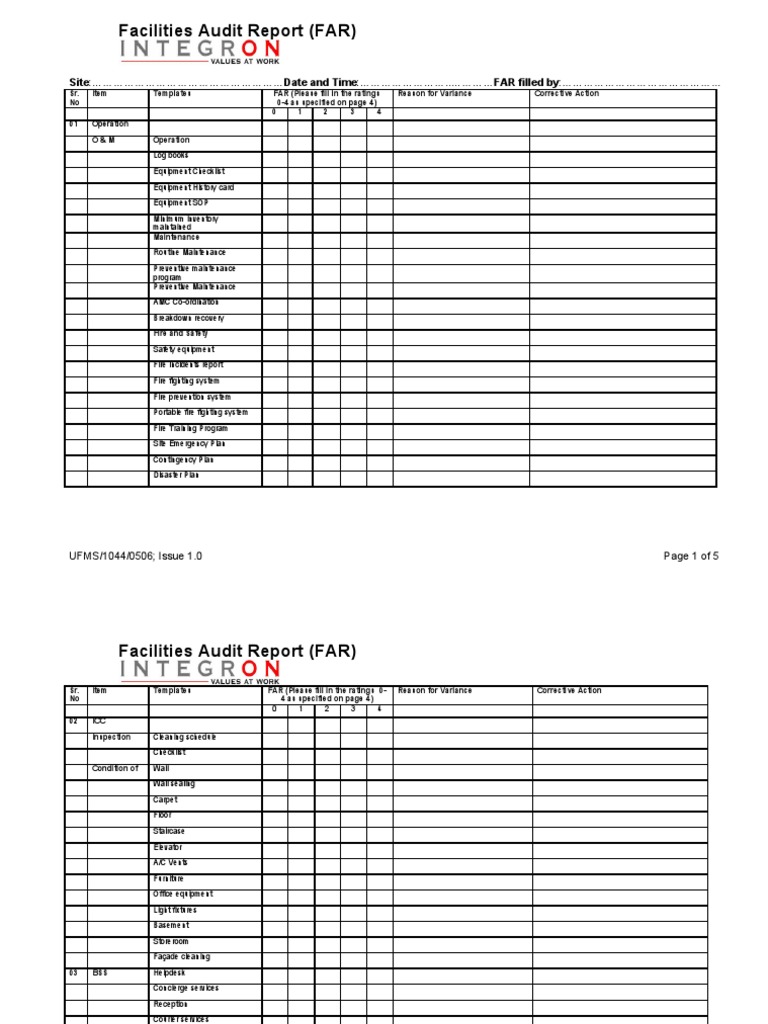 Facilities Audit Report (FAR) : Site: Date and Time: .. FAR Filled By | PDF