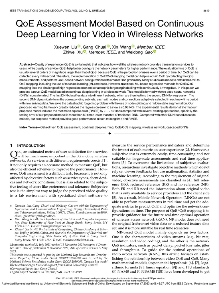 QoE Assessment Model Based On Continuous Deep Learning For Video in ... QoE Assessment Model Based On Continuous Deep Learning For Video in ...
