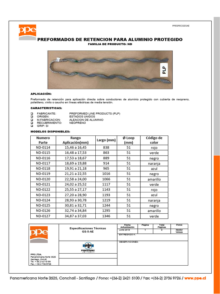 Preformados de Retencion para Aluminio Protegido | PDF | Materiales | Materiales de construcción