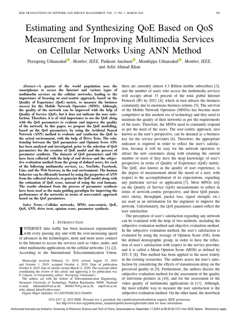Estimating and Synthesizing QoE Based On QoS Measurement For Improving Multimedia Services On ...
