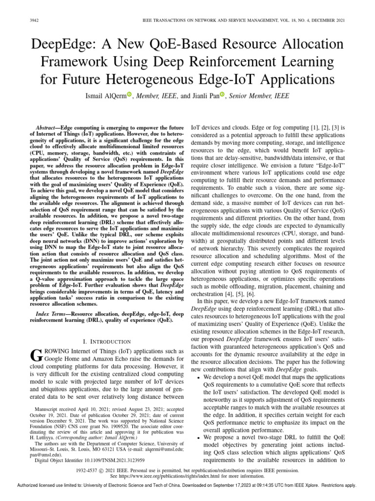 DeepEdge A New QoE-Based Resource Allocation Framework Using Deep Reinforcement Learning For ...