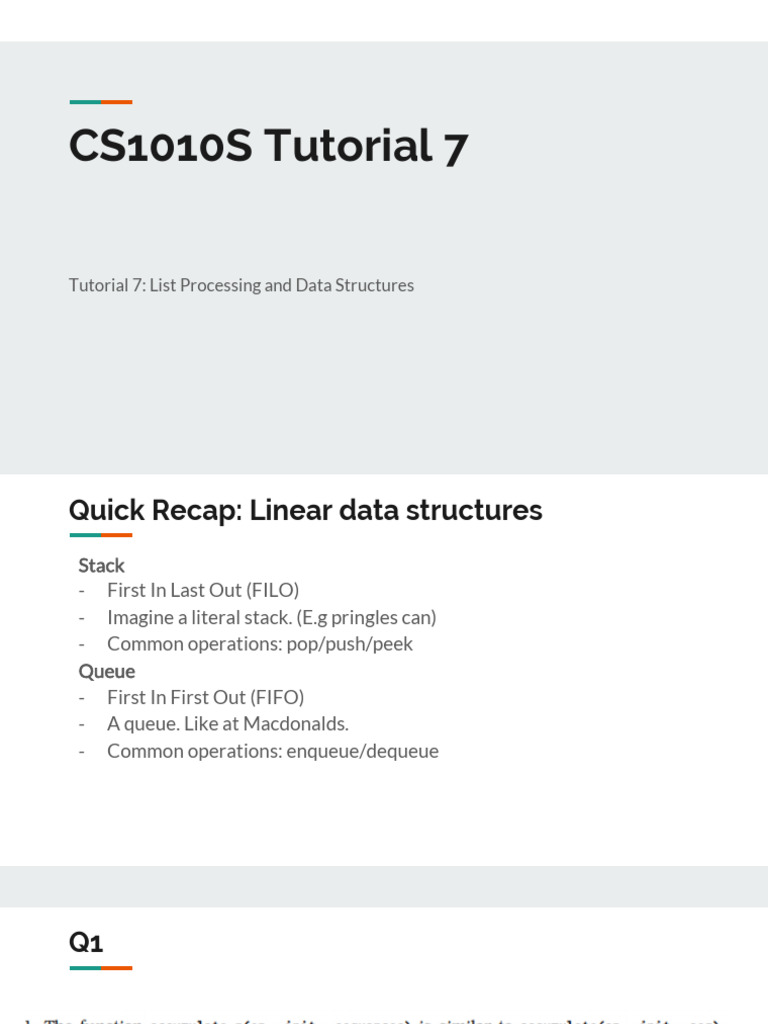 CS1010S Tutorial 7 PDF | PDF | Queue (Abstract Data Type) | Software Design