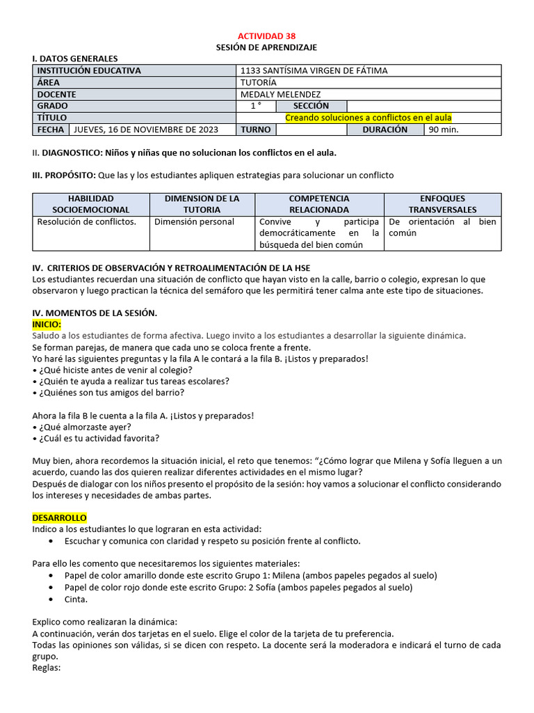 Act 38 Sesión Creando Soluciones A Conflictos - Tu 2023 | PDF