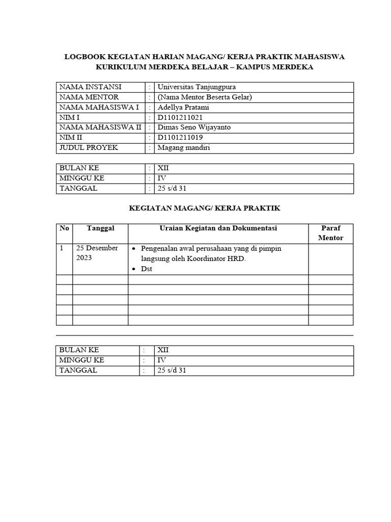 Logbook Magang | PDF
