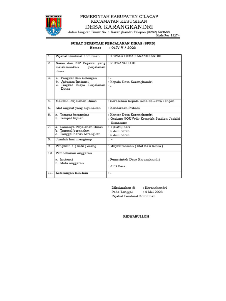 SPPD Pak Lurah | PDF