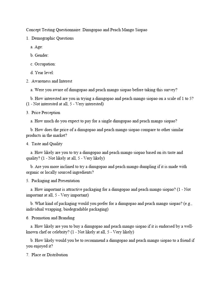 Concept Testing Questionnaire | PDF Concept Testing Questionnaire | PDF