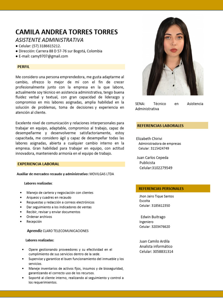 HV Camila Andrea Torres 2023 | PDF | Negocios económicos | Economias