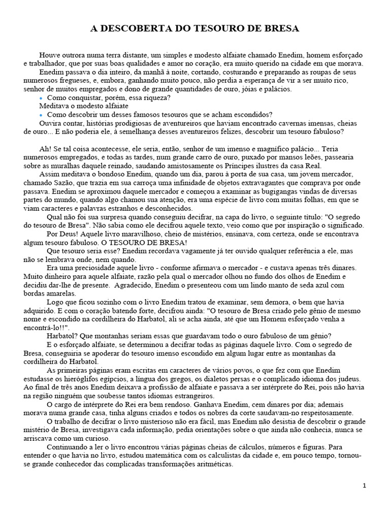 A Descoberta Do Tesouro de Bresa | PDF | Livros | Tesouro