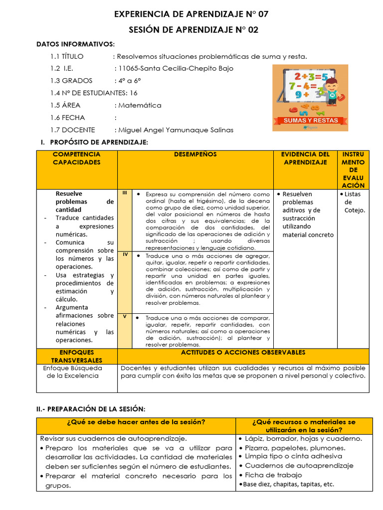 Mat Exp 7 | PDF | Sustracción | Aprendizaje