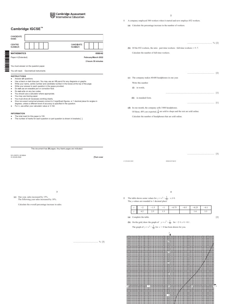 0580 - 42 Mathematics Paper 4 Feb - Mar 2022 | PDF | Speed | Triangle