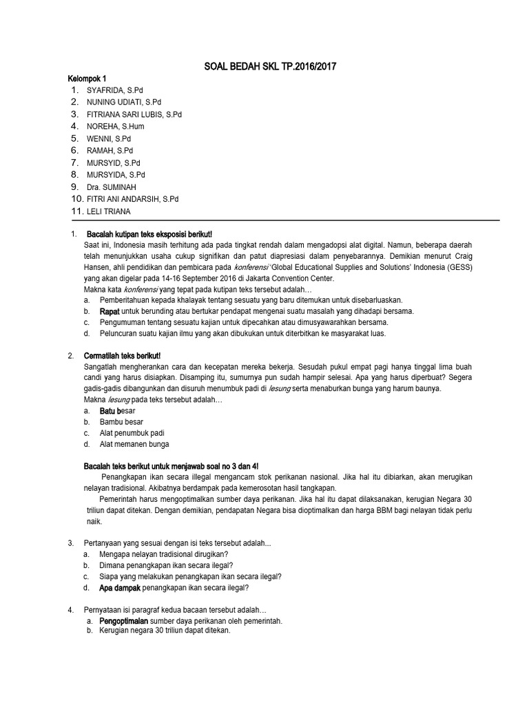 Soal Bedah SKL Klompok 1 | PDF | Ilmu Sosial
