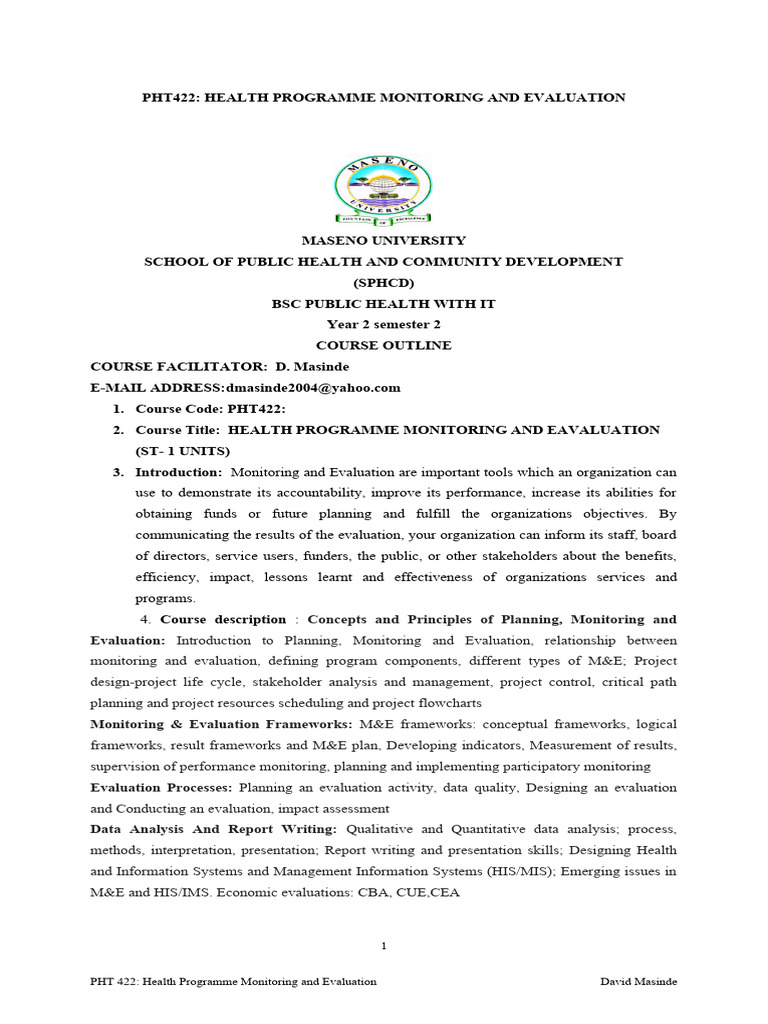PHT 422 Programme Monitoring and Evaluation Corected | PDF | Evaluation | Monitoring And Evaluation