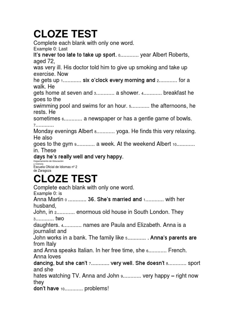 CLOZE TEST - Docx.second | PDF | Verb | Preposition And Postposition