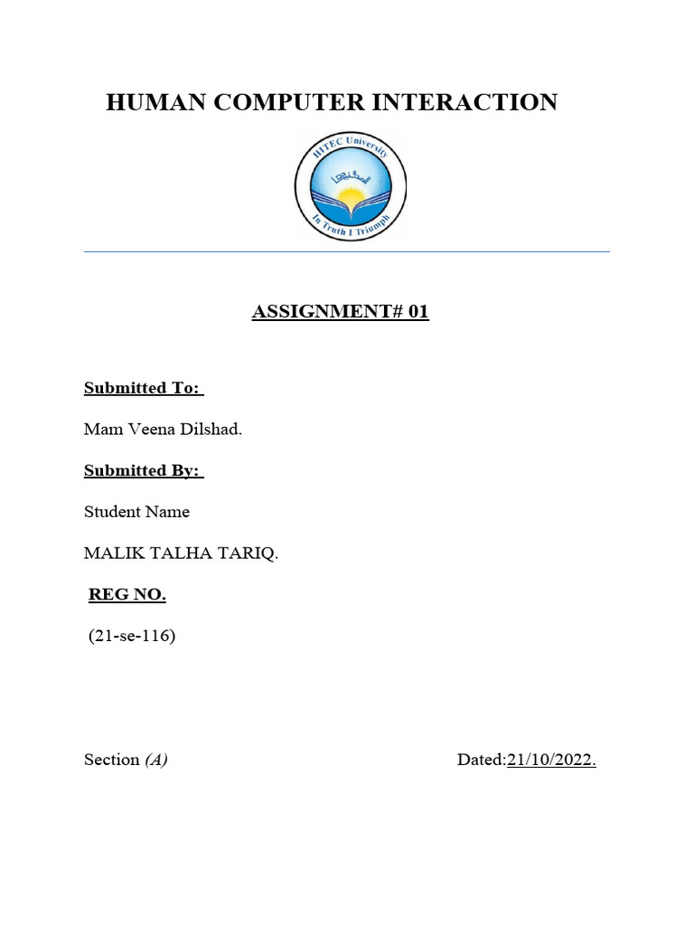 HCI Assignment 1 | PDF | Usability | Human–Computer Interaction