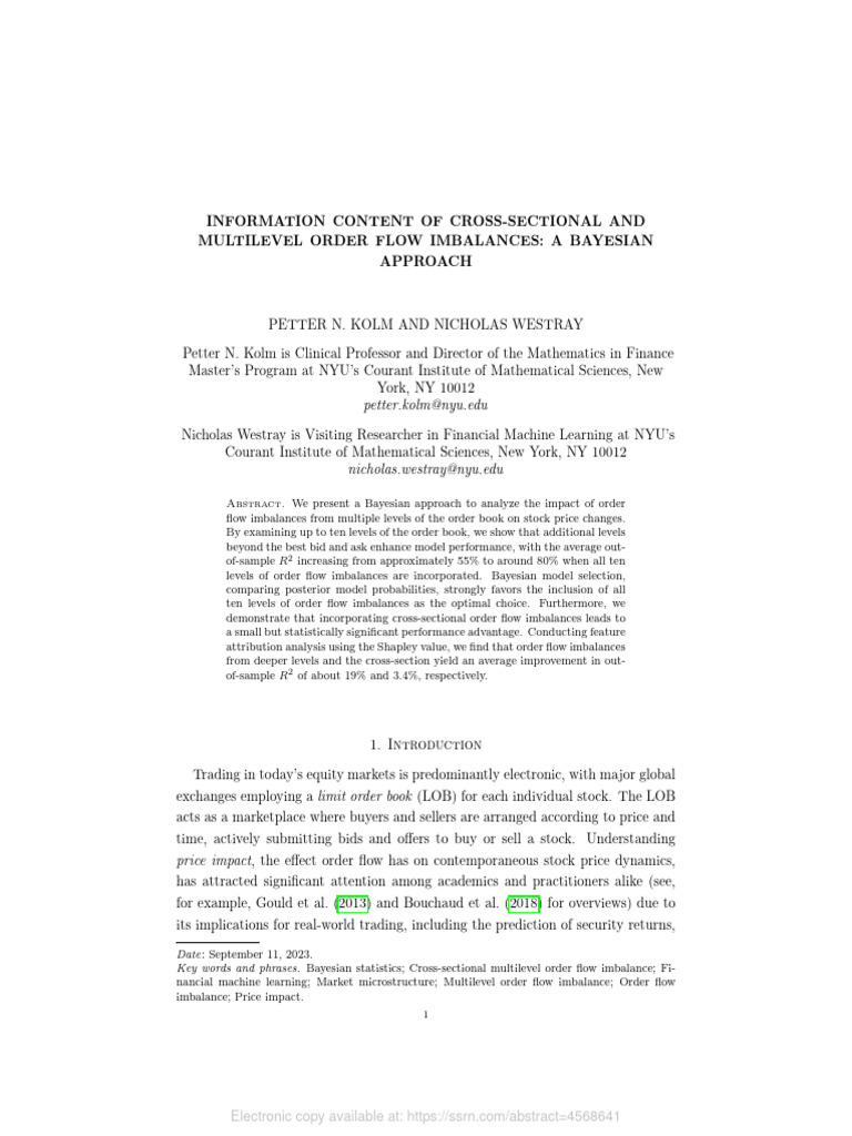 Nformation Content Of Cross Sectional And Multilevel Order Flow Imbalances A Bayesian Approach