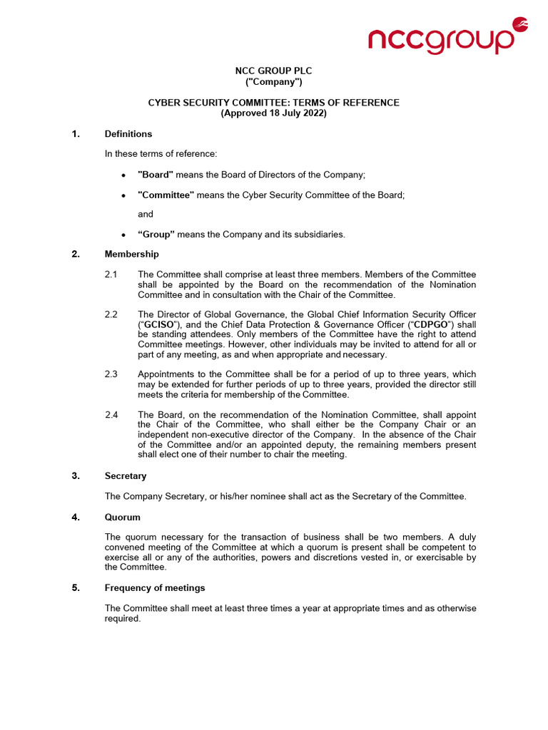 Cyber Security Committee Terms of Reference July 2022 | Download Free ... Cyber Security Committee Terms of Reference July 2022 | Download Free ...
