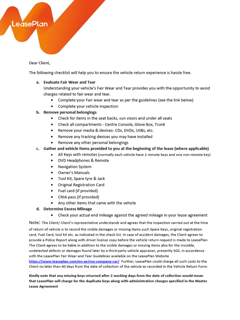 Vehicle Return Self Assessment | PDF | Vehicles