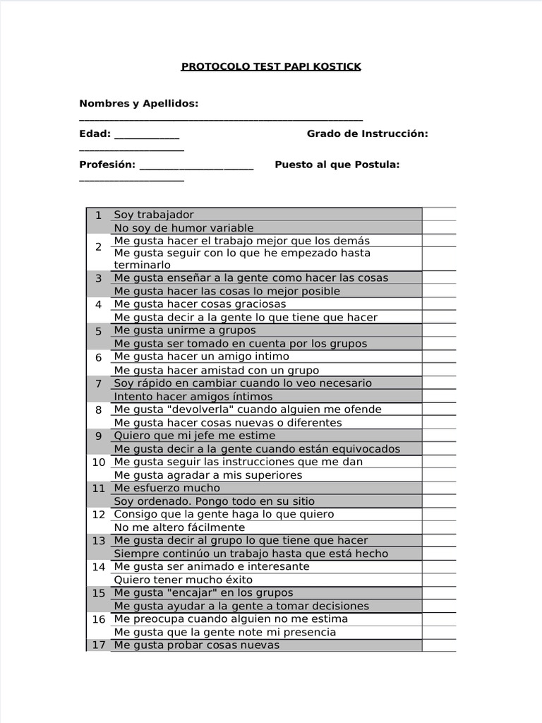 Dokumen - Tips - Protocolo Test Papi Kostick | PDF