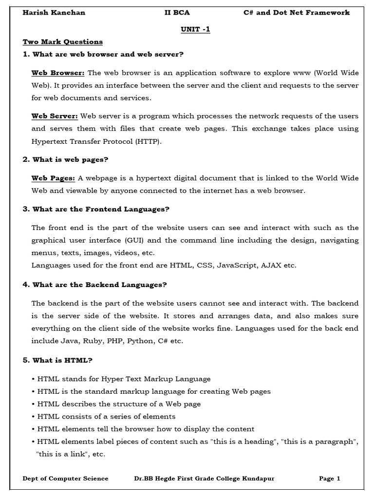 C#.Net Solved QB | PDF | Dynamic Web Page | World Wide Web