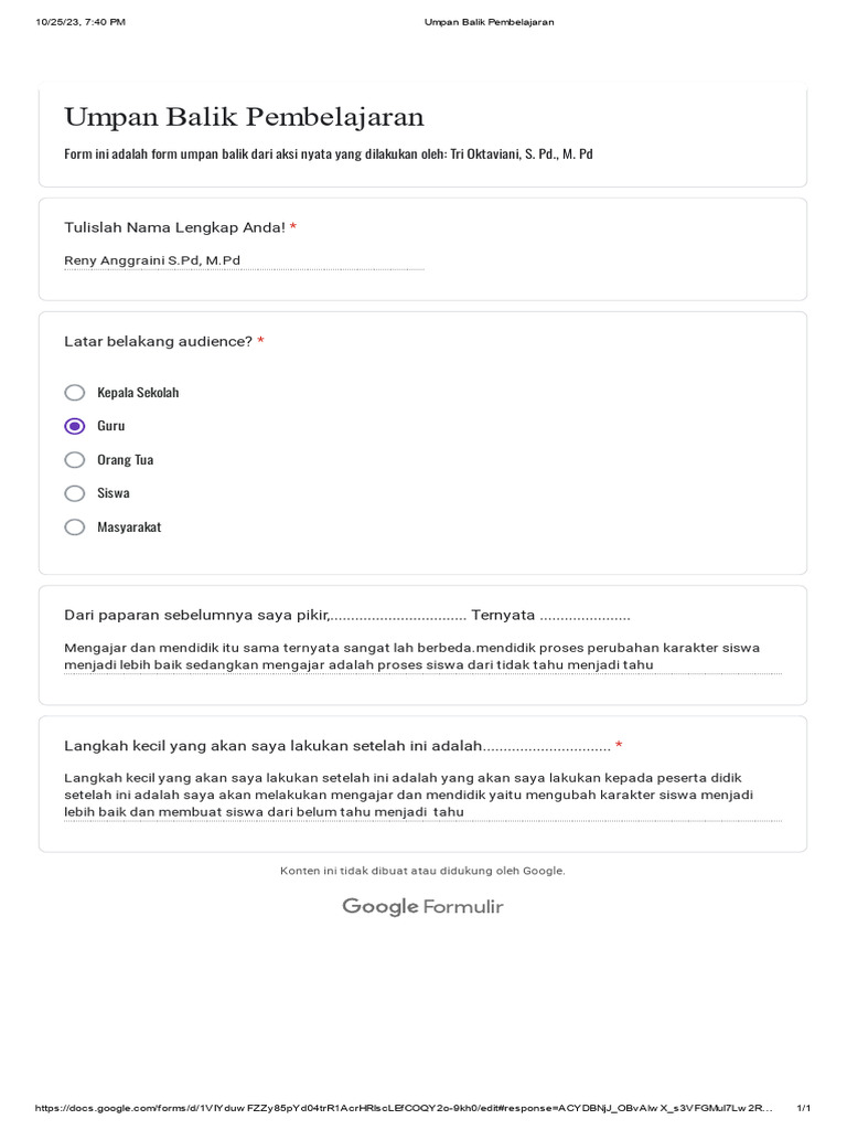 Umpan Balik Pembelajaran | PDF