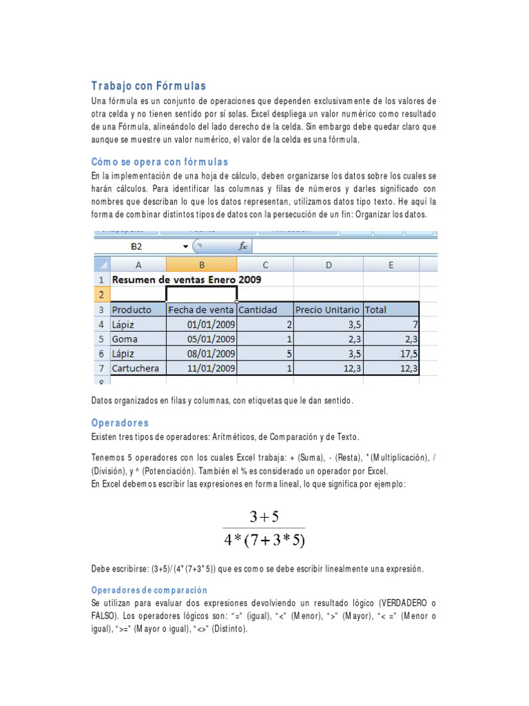 Operadores y Fórmulas en Excel | PDF | Microsoft Excel | Matemáticas