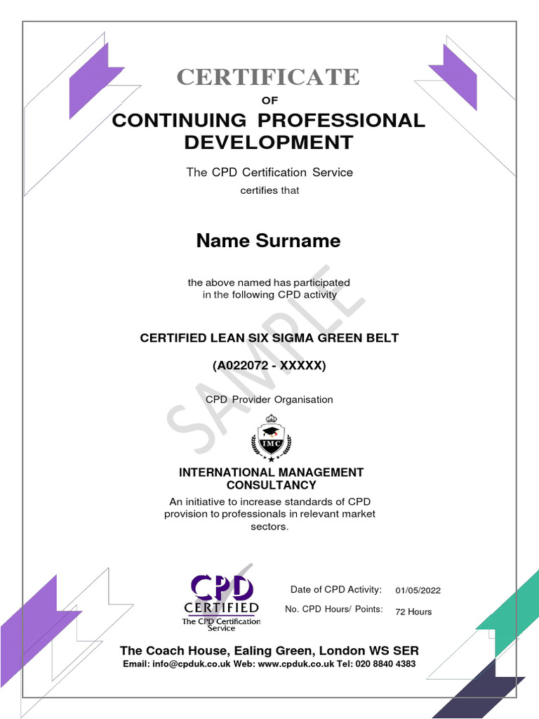 LSSGB CPD Sample Certificates | PDF