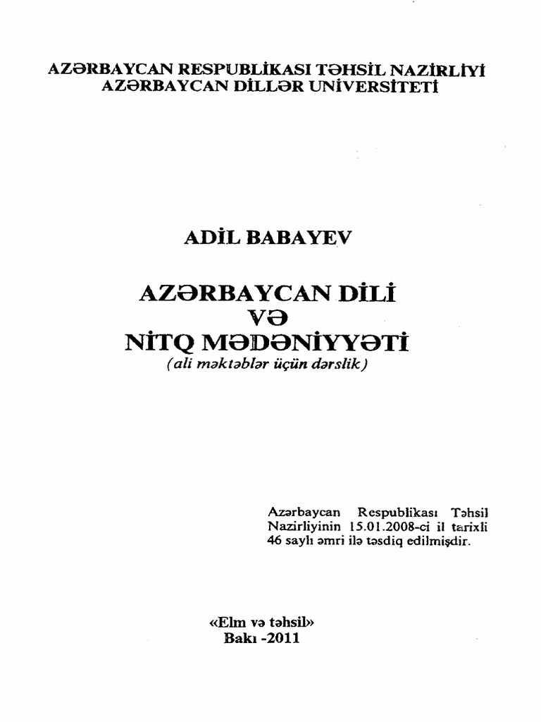 Adil Babayev Azerbaycan Dili VƏ Nitq Mədəniyyəti | PDF