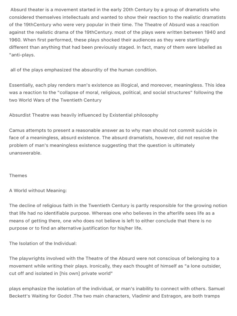 Absurd Theater Is A Movement Started in The Early 20th Century by | PDF ...