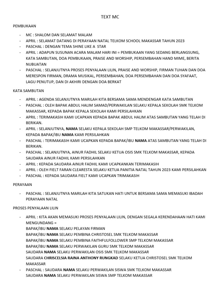 Teks MC Natal | PDF