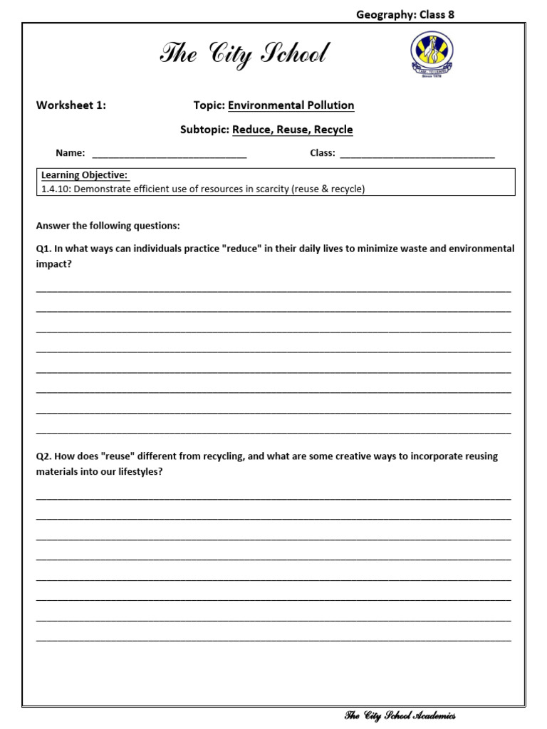 Worksheet 4-Reduce, Reuse, Recycle | PDF | Recycling | Reuse