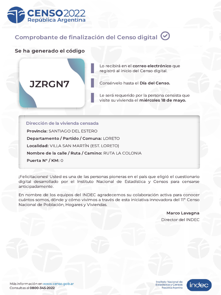 Comprobante Censo | PDF