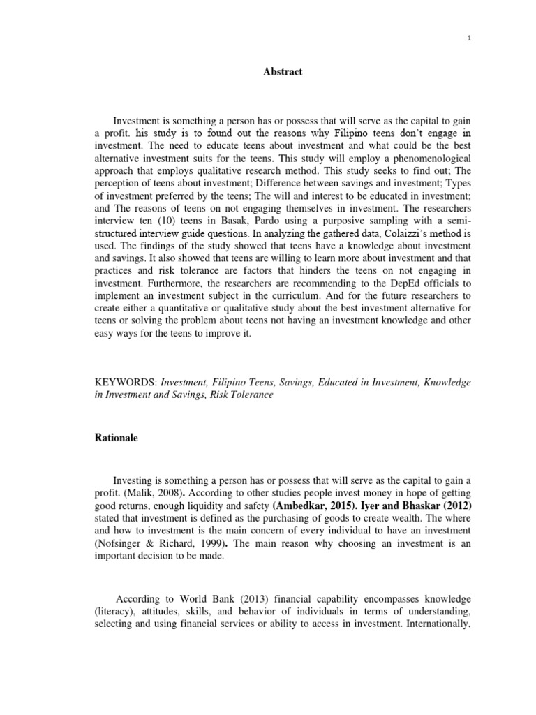 Teens and Investment a Qualitative Study Edited | PDF | Investing | Stocks