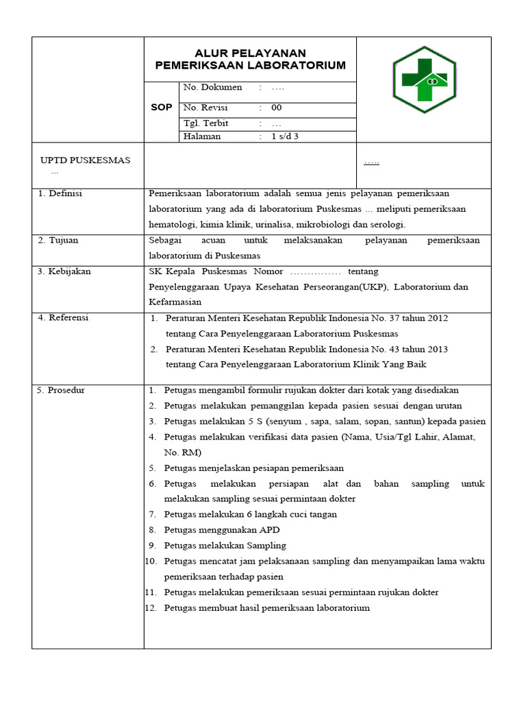 Sop Alur Pelayanan Pemeriksaan Lab Fix | PDF