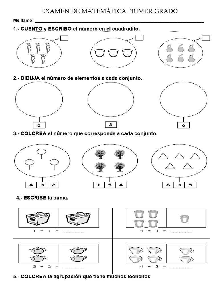 Examen de Matematica Primer Grado | PDF